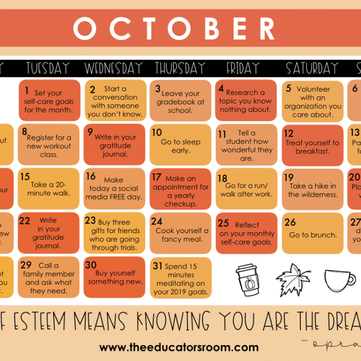 Teacher Self-Care Calendar- November 2019 - The Educators Room