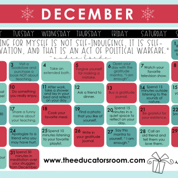 July- Teacher Self-Care Calendar - The Educators Room
